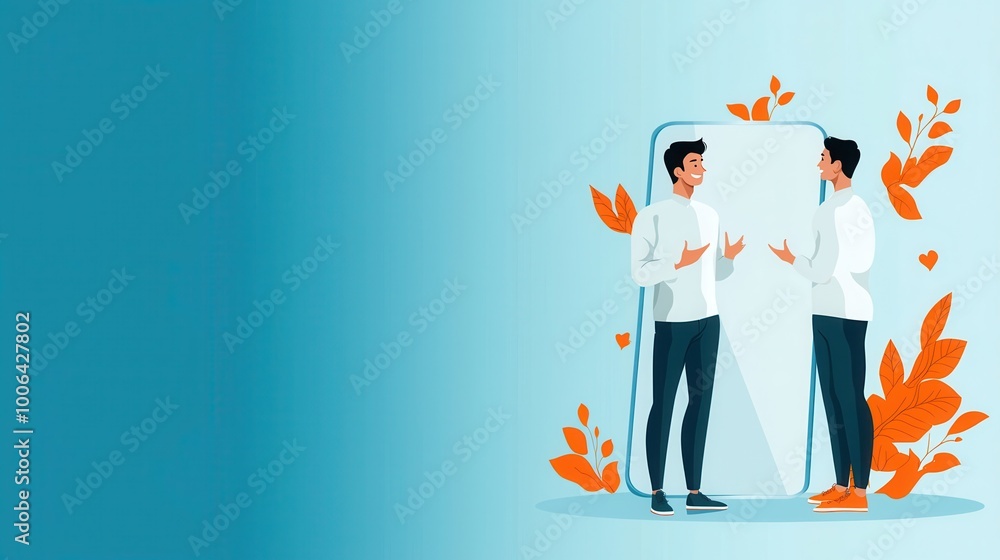 A man is standing in front of a mirror, speaking positive affirmations ...