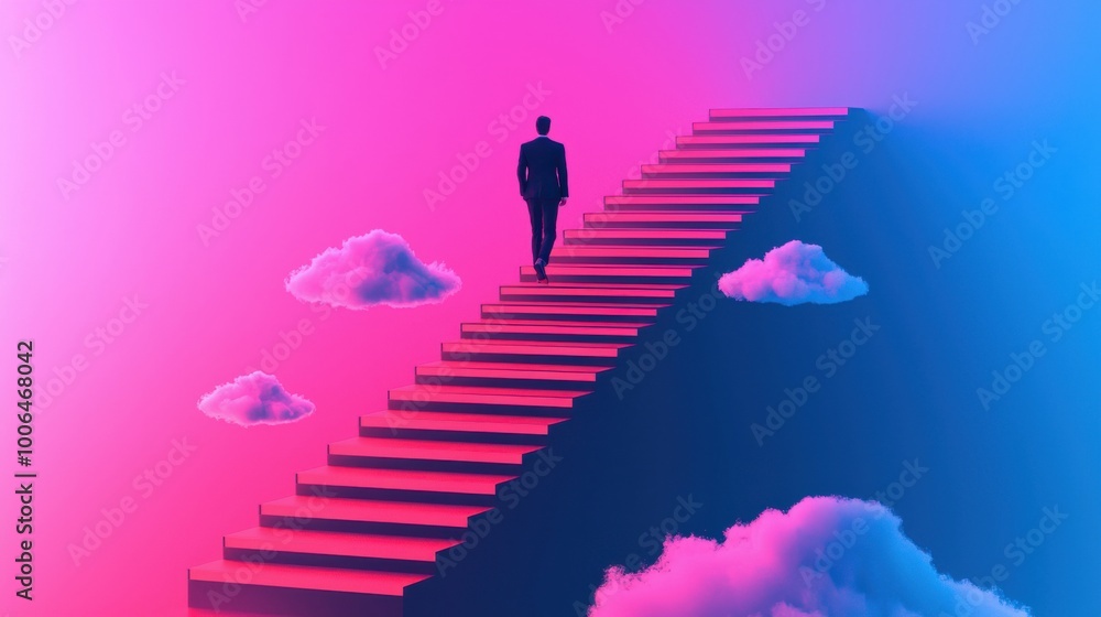 Customer Satisfaction Staircase: A business professional walking up a ...