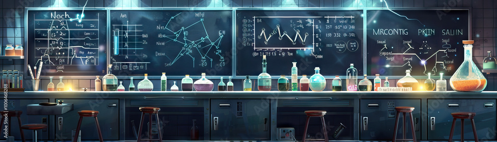 Science Lab Wall: Covered in periodic table charts, science experiment ...