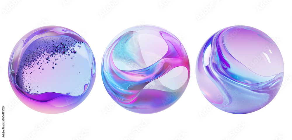 Three abstract gradient spheres with fluid design transparent image ...