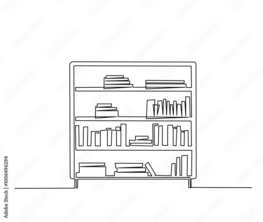 Continuous one line drawing of library bookshelf furniture. Bookcases ...