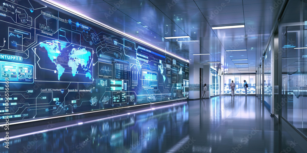 Hospital IT Department Wall: Covered in network diagrams, cybersecurity ...