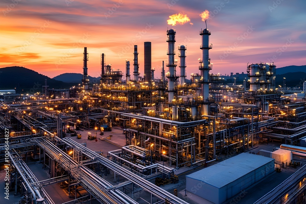 Foto de Stock Aerial Panoramic View of a Sprawling Petroleum Refinery ...