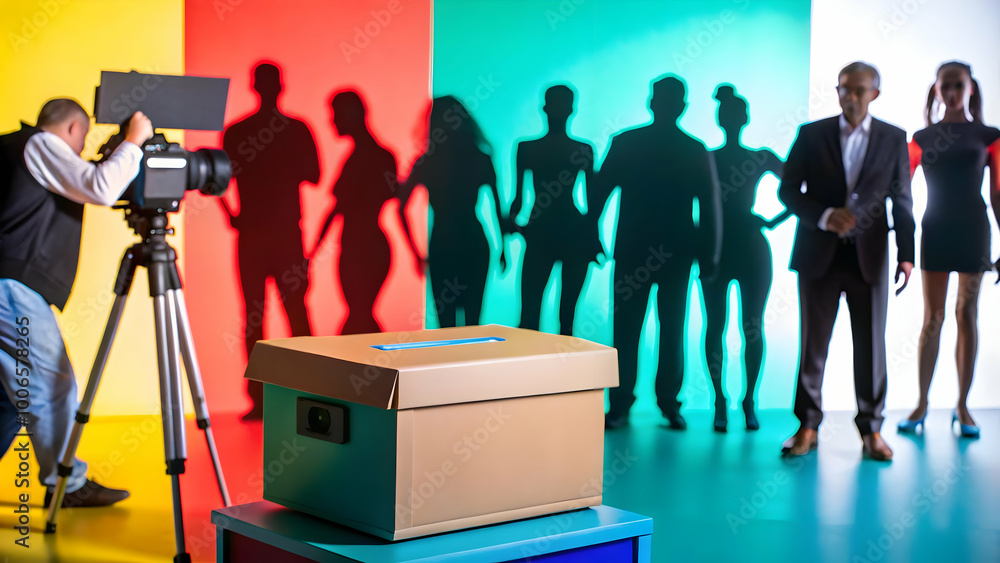 Soft Gradient Background with Shadow Puppets Depicting Voting Scenes ...