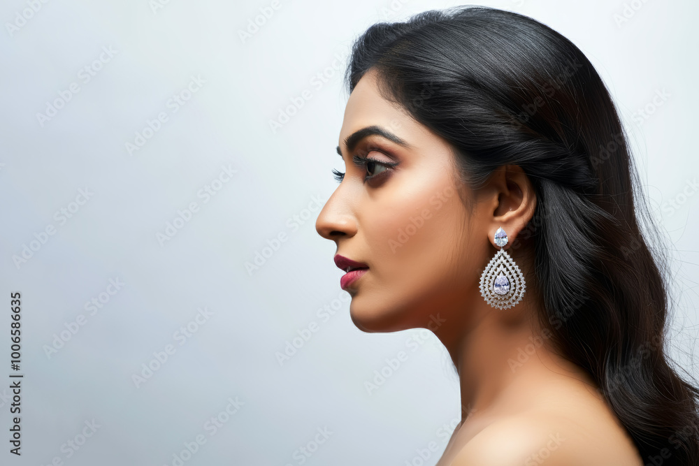 Beautiful Indian girl model side profile showing a gorgeous diamond ...