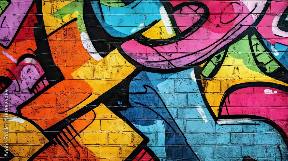 A dynamic display of colorful graffiti art with intertwining patterns ...
