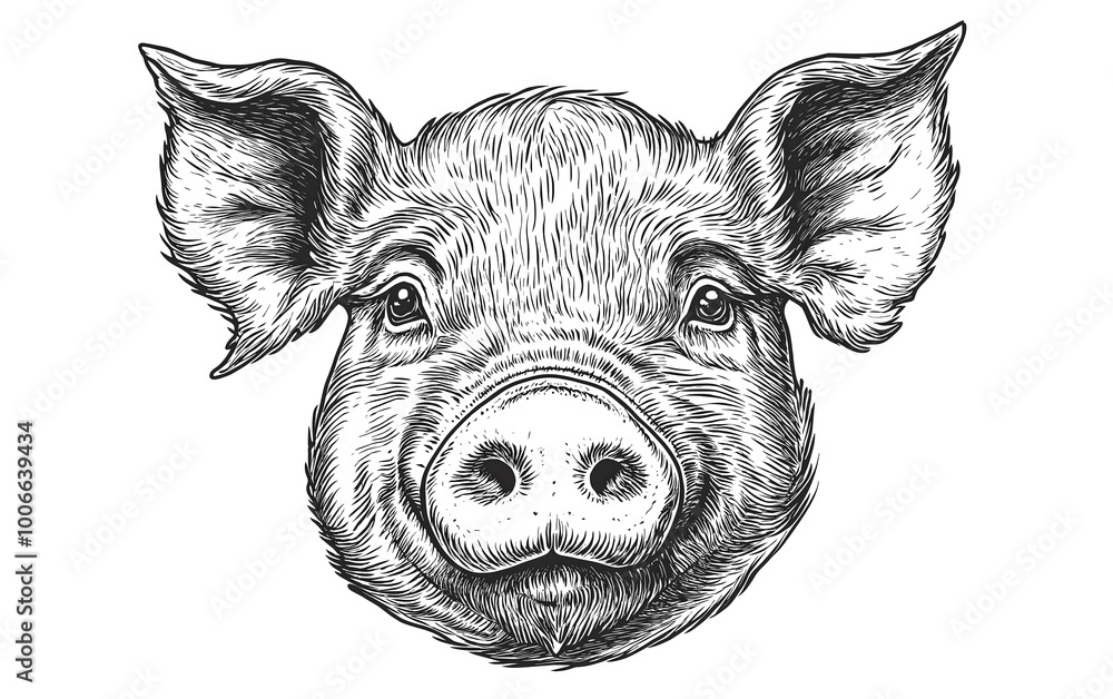 Pig, hog, boar. Vintage retro print, pig sketch vintage style drawing ...