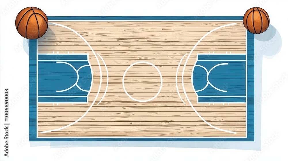 a basketball court layout clipart, sports field diagram, 2D vector ...