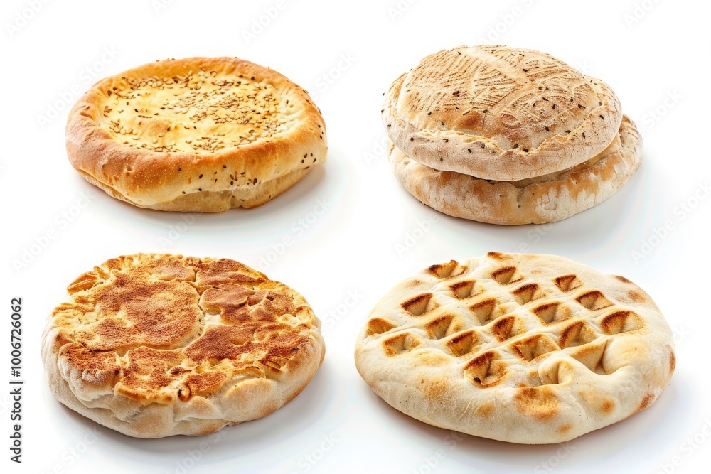 Collection of 4 bread bun slice set. English Muffin, Crumpet griddle ...