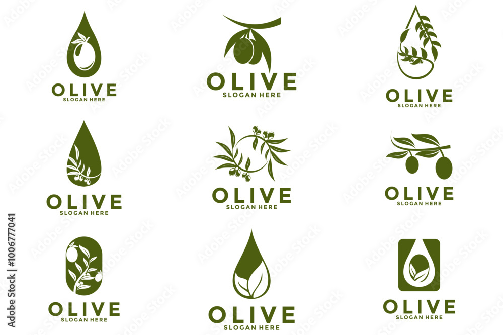 Set of olive oil logo for modern female beauty, Green Olive logo vector collections Stock Vector ...