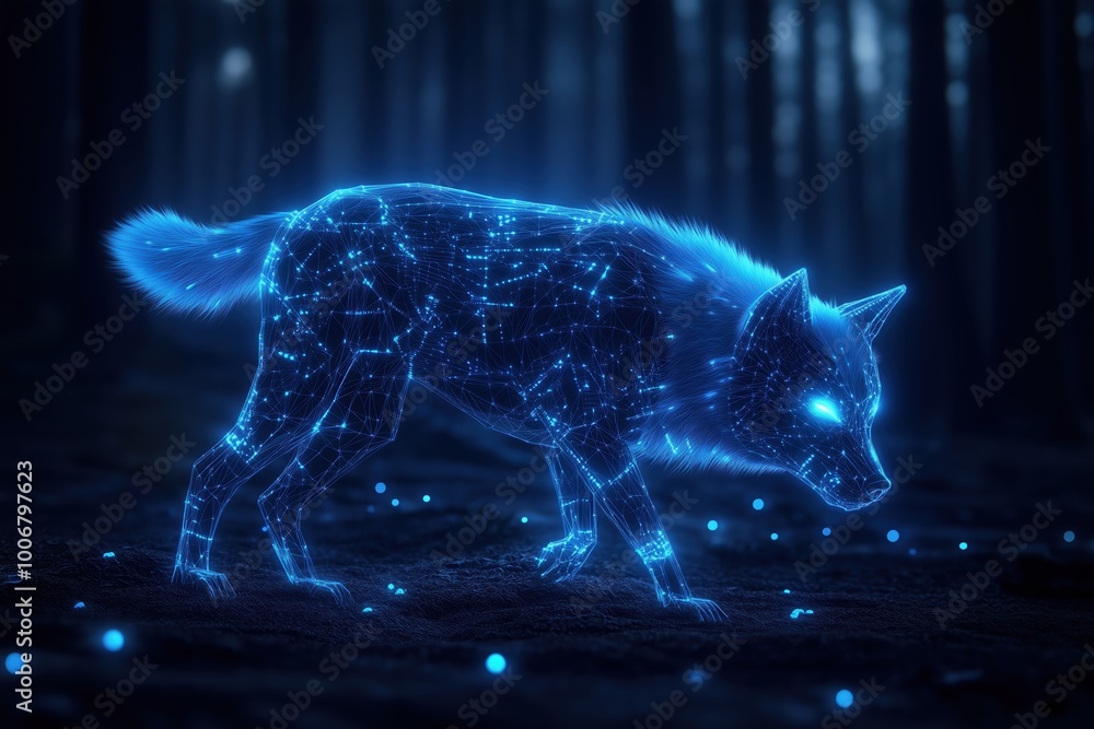 The Luminous Wolf: A mesmerizing digital art piece depicting a wolf in ...