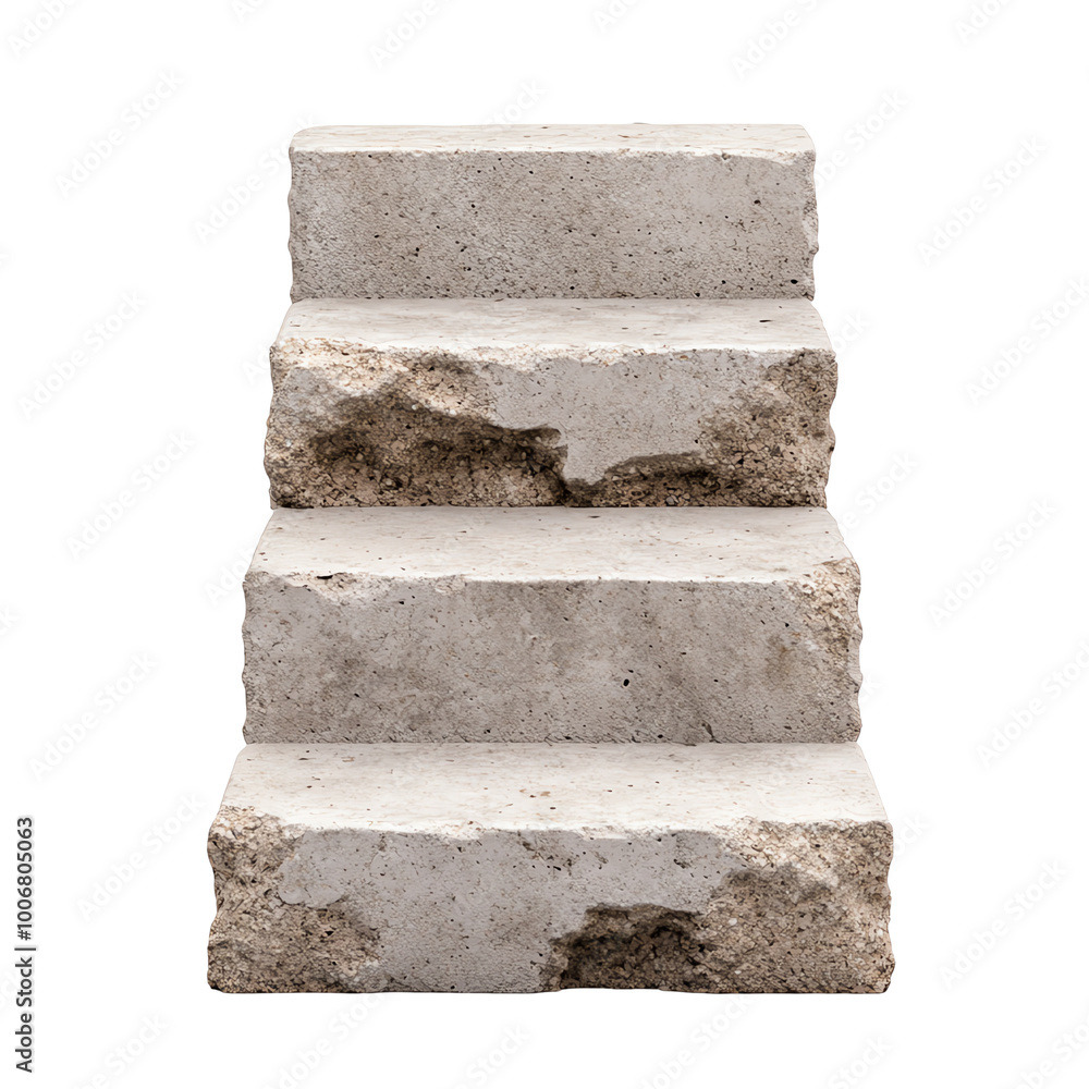 Stone steps with aged texture, white isolate background transparent ...