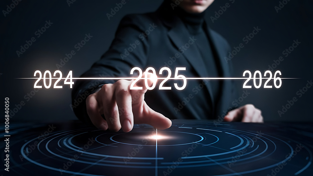 erson Selecting the Year 2025 from a Futuristic Timeline, 2025 New Year ...