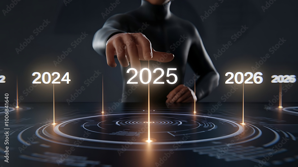 erson Selecting the Year 2025 from a Futuristic Timeline, 2025 New Year ...