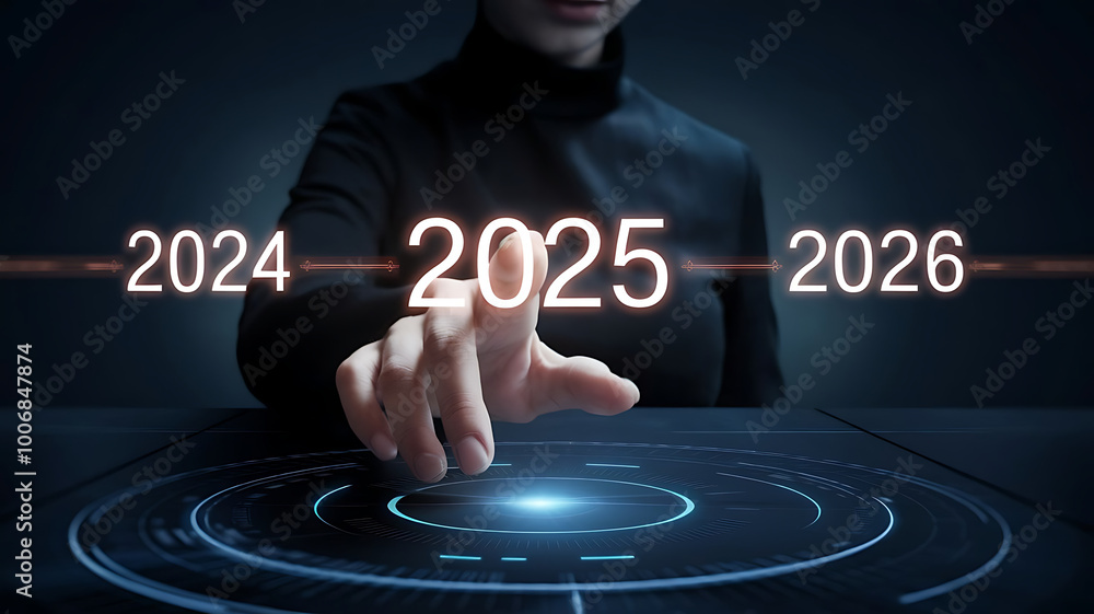 erson Selecting the Year 2025 from a Futuristic Timeline, 2025 New Year ...