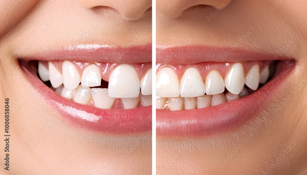 Before and after comparison of a dental implant surgery, showing the ...