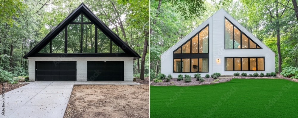 Before and after images of an outdated home with dark, small windows ...