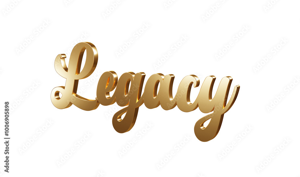 Luxury 3D gold text "Legacy" on transparent background. Three ...