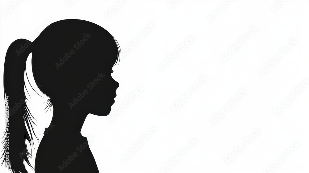 Side-view silhouette of an anonymous young girl, highlighted sharply ...