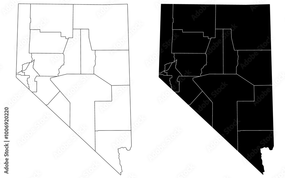 Nevada administrative map, Nevada outline and counties state map set ...