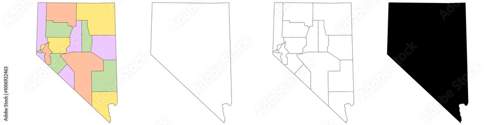 Nevada administrative map, Nevada outline and counties state map set ...