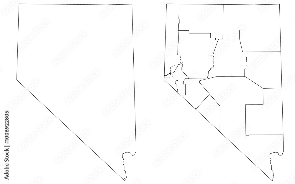 Nevada administrative map, Nevada outline and counties state map set - illustration version ...