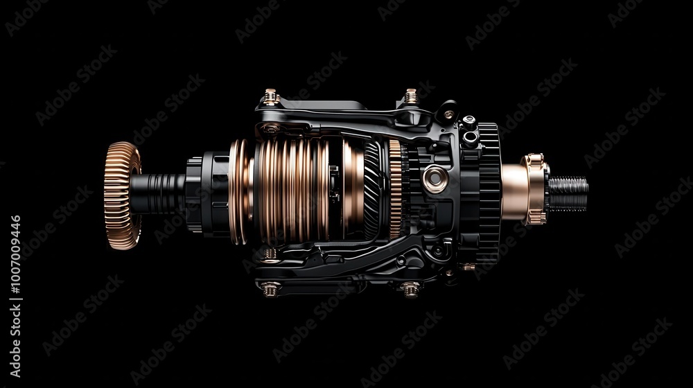 Cross-section of a complex differential gear system, illustrating ...