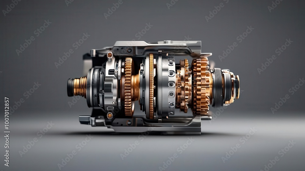 Cross-section of a complex differential gear system, illustrating ...