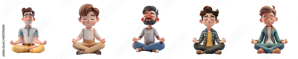 White man mascot meditating, 3D cartoon illustration, isolated on ...