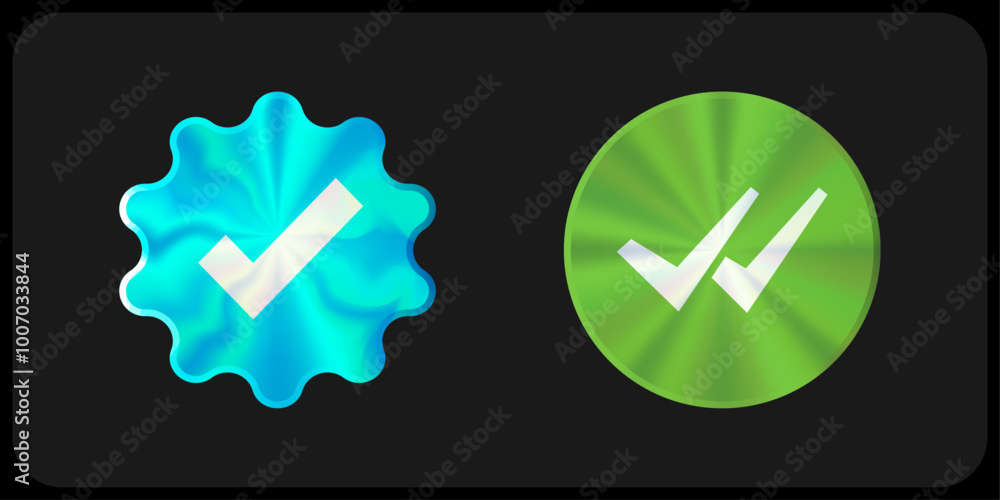check marks and verified badge holographic retro futuristic stickers ...