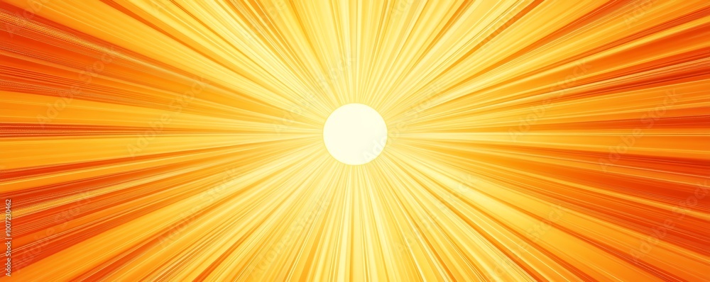 Bright radiant yellow and orange sunburst background with light rays emanating from the center ...