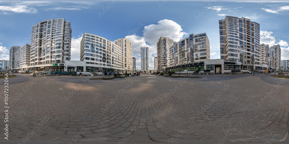 hdri 360 panorama near new skyscrapers and residential complex in full ...