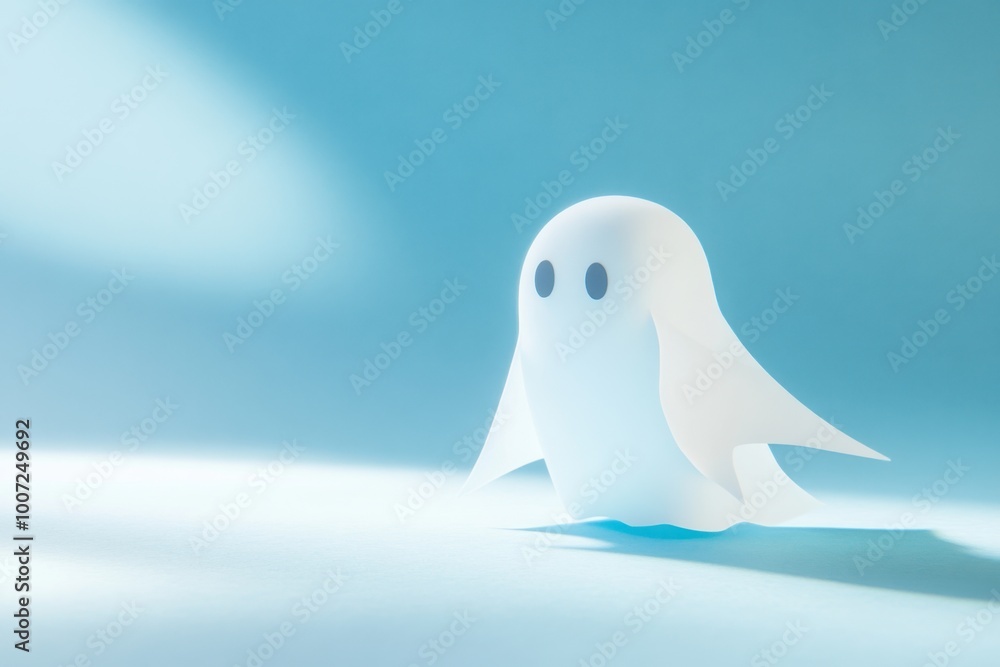 Paper cutout of a ghost, solid color background, simple shapes ...