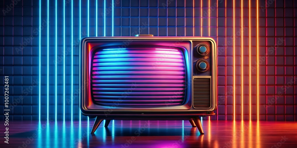Retro TV with Neon Lights, 3D Render, Futuristic, Retro Tech, 80s ...