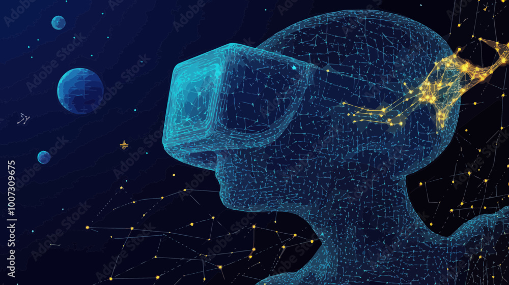 Virtual Reality Universe Abstract Vector with Starry Sky, Planets, and ...