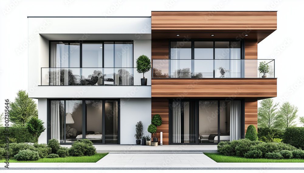 Simple modern white house model, isolated on a transparent background ...