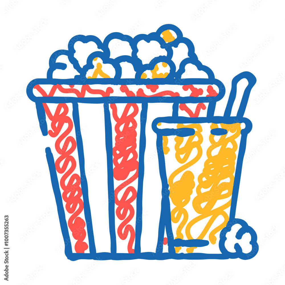 popcorn soda drink doodle icon sketch vector. popcorn soda drink sign ...