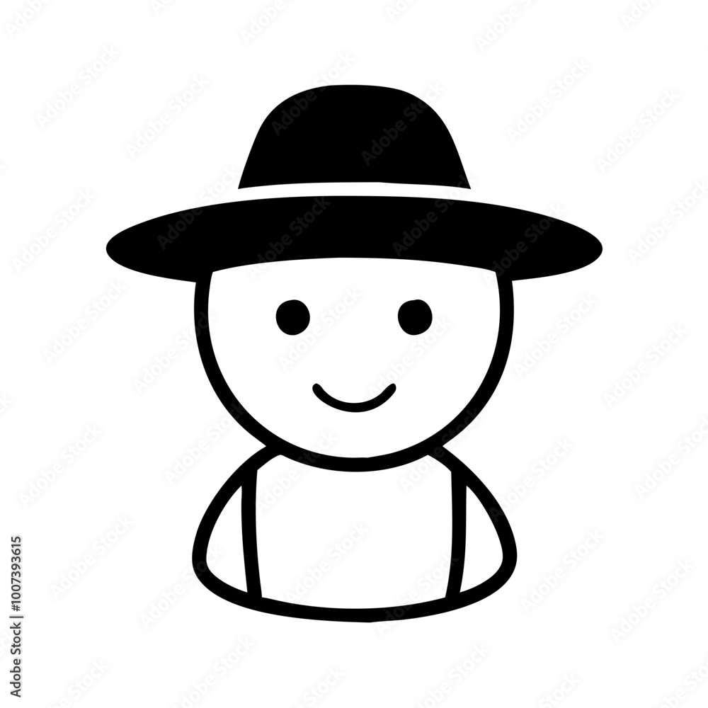 Minimalist Smiling Stick Figure with Hat for Profile Avatars and ...