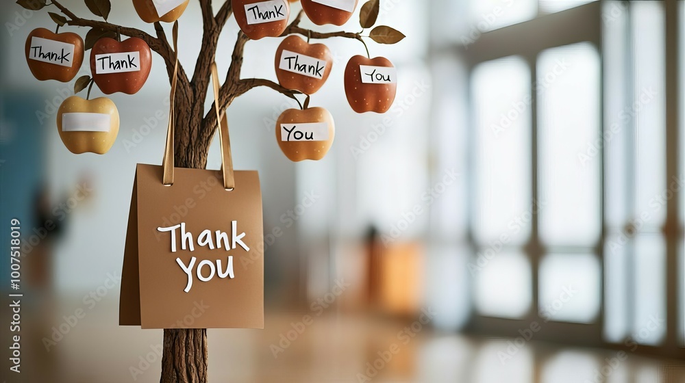 Stylized tree with apple-shaped leaves, each with "Thank You" messages ...