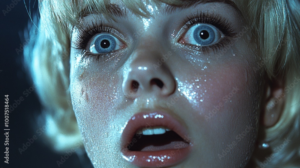 Vintage 1980s Horror Scream Queen - Dramatic Close-Up Expressions Stock ...