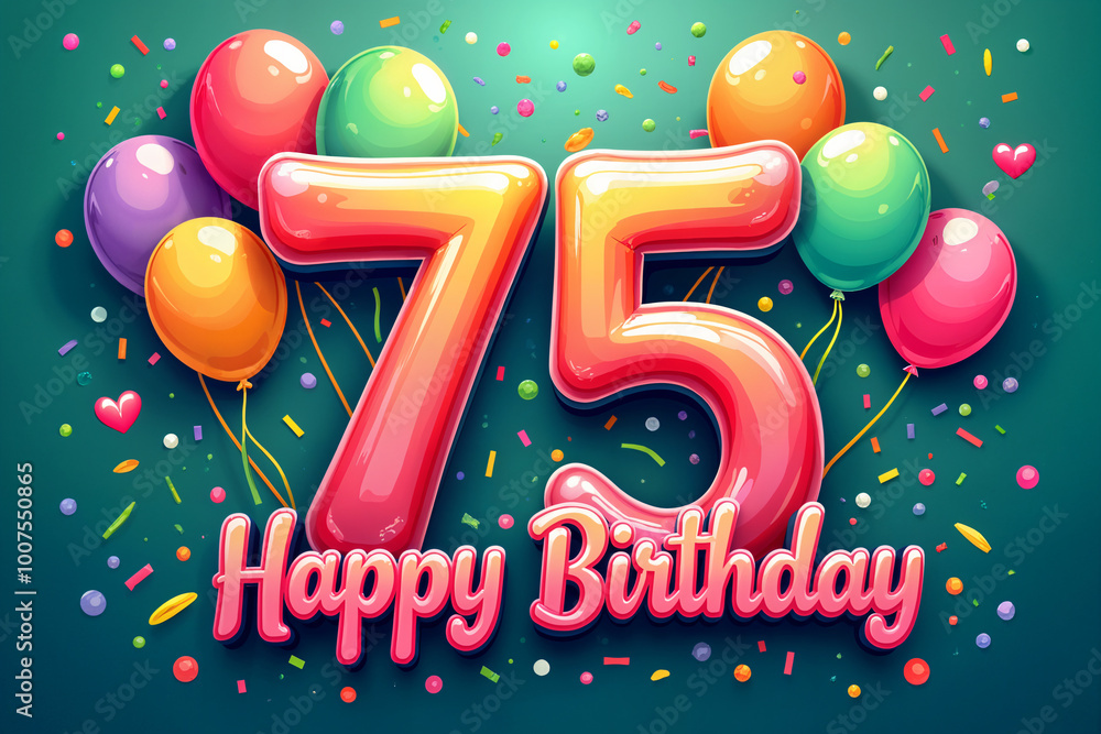 75th birthday card. Colorful celebration of a 75th birthday, with the ...