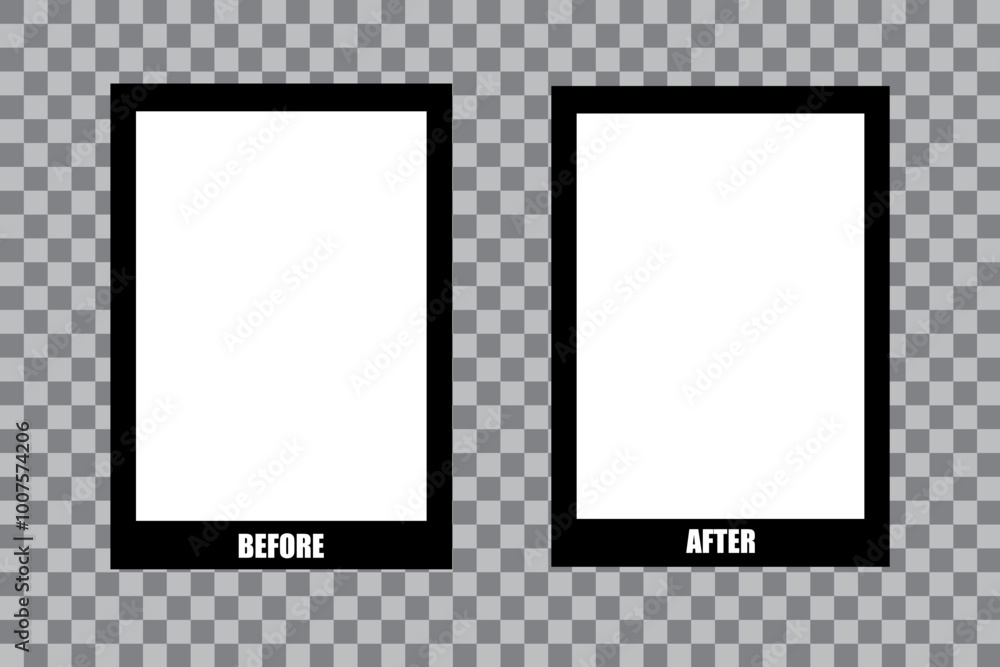 Before and after frames with bold black borders. Minimalist comparison ...