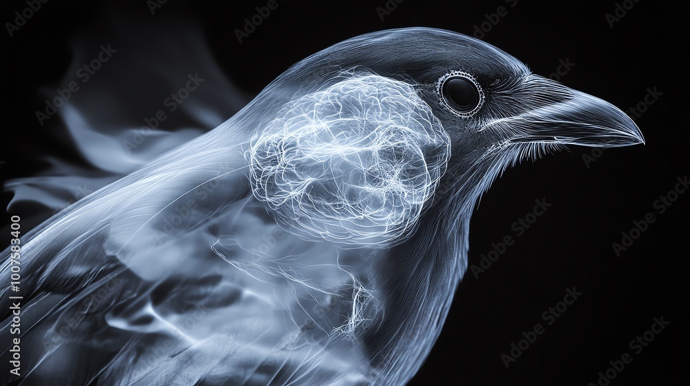 Xray view of a bird s brain with highlighted areas for navigation ...