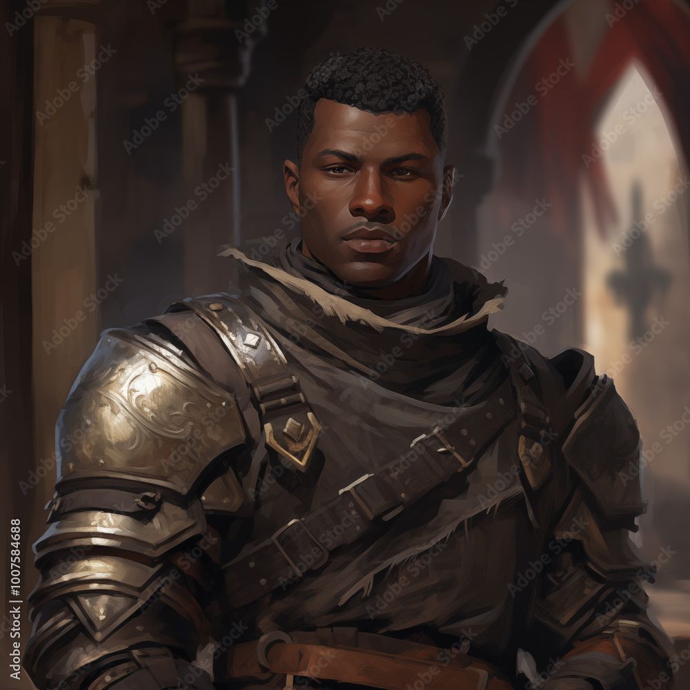 Portrait of a male warrior with short hair and a dark complexion ...