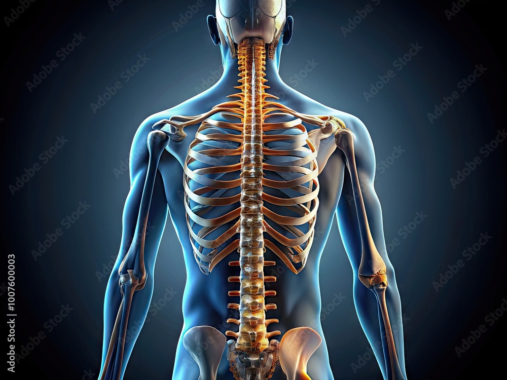 Anterior View of the Human Spine with Detailed Anatomy Highlighting ...