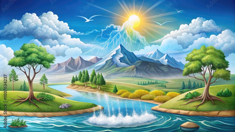 Detailed Water Cycle Graphic Illustrating Evaporation, Condensation ...