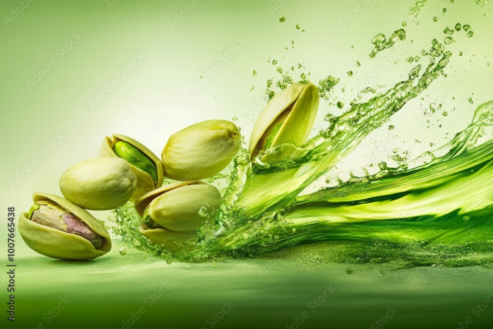 Realistic pistachio nuts exploding in motion, creating a dynamic splash ...