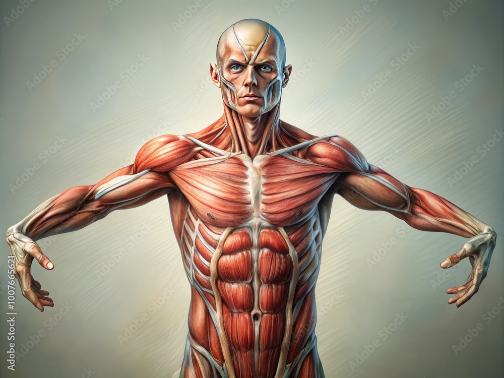 Intricate Sketch of a Human Anatomy Study Featuring Detailed Muscles ...