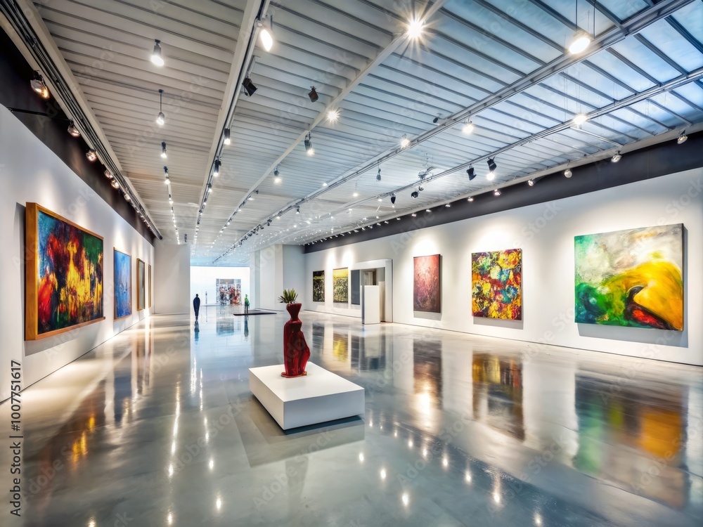 A modern art museum gallery featuring a spacious interior with ...