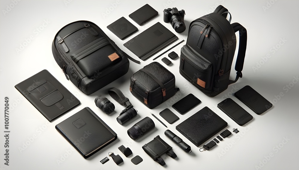 Realistic mockups of a black backpack, shown from various angles ...